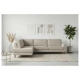 Ecksofa Home Affaire "Pinto Skandi, 290 cm, Chenille, Struktur, Ottomane links / rechts", creme, B:290cm H:89cm T:217cm, 100% Polyester, Sofas, Ecksofa, mit Keder, Massivholzf&uuml;&szlig;e Eiche ger&auml;uchert, Wellenunterfederung