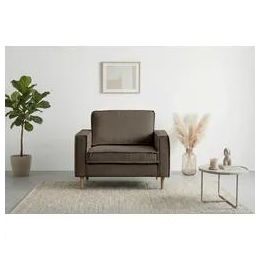 Loveseat Home Affaire "Pinto Skandi 105 cm, Chenille, Struktur", braun, B:108cm H:89cm T:97cm, 100% Polyester, Sessel, mit Keder, Massivholzf&uuml;&szlig;e Eiche ger&auml;uchert