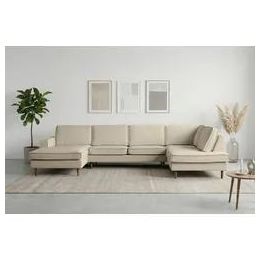 Wohnlandschaft Home Affaire "Pinto Skandi, 350 cm, U-Form, XXL, mit Ottomanen", creme, B:349cm H:89cm T:206cm, 100% Polyester, Sofas, Wohnlandschaft, mit Keder, Massivholzf&uuml;&szlig;e Eiche ger&auml;uchert, Wellenunterfederung