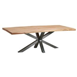 P & B Esstisch, Natur, Holz, Metall, Akazie, Holz, rechteckig, eckig, 100x76x220 cm, Esszimmer, Tische, Esstische, Baumkantentische