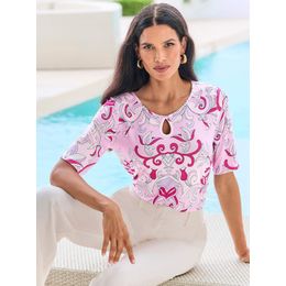 Rundhalsshirt Heine "Druck-Shirt", Damen, Gr. 50, ros&eacute;, hellros&eacute;, bedruckt, 95% Viskose, 5% Elasthan, bedruckt, gebl&uuml;mt, gemustert, mehrfarbig, Rundhals, Shirts Rundhalsshirt