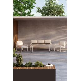 Gartenlounge-Set VENTURE HOME "Catania, gro&szlig;z&uuml;giges Outdoor-Set f&uuml;r hohen Sitzkomfort", beige, beige, beige, B:179cm H:67cm T:135cm, Glas, Polyester, Stahl, Sitzm&ouml;bel-Sets, Loungem&ouml;bel mit Stoffbezug, angenehm, weich
