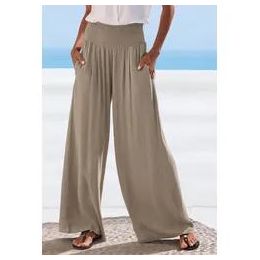Leinenhose French Connection, Damen, Gr. 48/50, N-Gr, khaki, Web, Obermaterial: 80% Viskose, 20% Leinen, unifarben, Basic, figurumspielend lang, Hosen, mit gerafftem Bund, weite Palazzohose f&uuml;r den Sommer