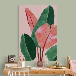 Akustikbild Tropische Bl&auml;tter in Rosa und Gr&uuml;n