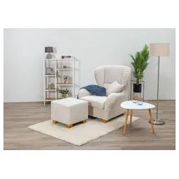 Ohrensessel Home Affaire "Oliver, B: 92 cm, Sitzh&ouml;he: 41 cm", beige, B:92cm H:103cm T:93cm, 100%Polyester, Sessel, Ohrensessel, 1 Zierkissen