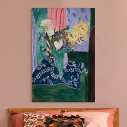 Akustikbild Henri Matisse - Blaue Blumenvase auf blauer Tischdecke