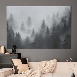 Akustikbild Nadelwald im Nebel Schwarz Wei&szlig;