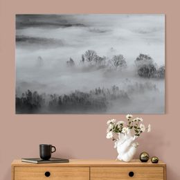 Akustikbild Nebel bei Sonnenaufgang Schwarz Wei&szlig;