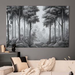 Akustikbild Romantische Waldlandschaft Schwarz-Wei&szlig;