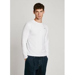 Langarmshirt Pepe Jeans, Herren, Gr. XL, wei&szlig;, Jersey, Obermaterial: 95% Baumwolle, 5% Elasthan, slim fit normal, Rundhals, Shirts Langarmshirt