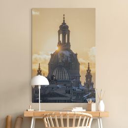 Akustikbild Dresden Frauenkirche bei Sonnenuntergang im Winter