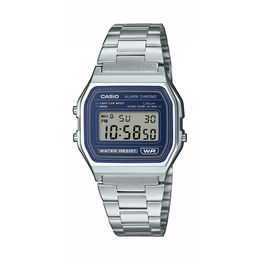 Chronograph CASIO VINTAGE, edelstahlfarben, dunkelblau, Armbanduhren, Damen, Chronograph, Quarzuhr, Armbanduhr, Damenuhr, Herrenuhr, Edelstahlarmband, digital