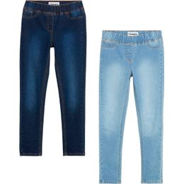Jeansjeggings bonprix, M&auml;dchen, Gr. 152, N-Gr, blau (dunkelblau denim, hellblau denim), Obermaterial: 82% Baumwolle, 17% Polyester, 1% Elasthan, skinny fit, Jeans, Skinny Fit, mit angedeuteten Taschen