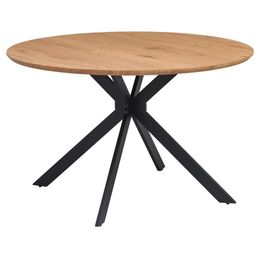 P & B Esstisch, Eiche, Metall, Holzwerkstoff, rund, Flachrohr, 120x76x120 cm, Esszimmer, Tische, Esstische