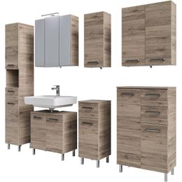 Badm&ouml;bel-Set SAPHIR "7-teilig, mit Spiegelschrank", sanremo eiche terra quer nachbildung, B:188cm H:200cm T:33cm, Kastenm&ouml;bel-Sets, Badm&ouml;bel-Set