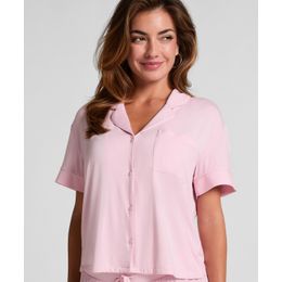 Hunkem&ouml;ller Pyjama HUNKEM&Ouml;LLER "Essential Jersey Short-Sleeved Jacket", Damen, Gr. L, rosa, 92% Viskose, 8% Elasthan, Homewear-Sets Pyjama