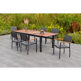 Garten-Essgruppe Merxx "&raquo;Paxos&laquo;", grau (grau, grau, graphit), Aluminium, Massivholz, Polyester, Sitzm&ouml;bel-Sets, Ausziehtisch: LxB: 180-240 x 100 cm