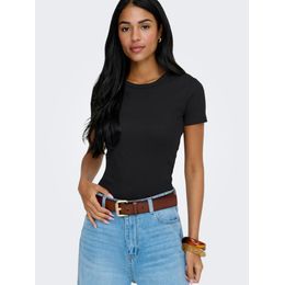 Kurzarmshirt Only "ONLVAL LIFE S/S O-NECK TOP JRS", Damen, Gr. L, schwarz, Jersey, Obermaterial: 95% Baumwolle, 5% Elasthan, unifarben, normal, Rundhals, Shirts