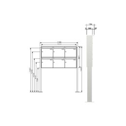 Renz ONZO 6er freistehende Briefkastenanlage in V2A Edelstahl mit 2ten Namensschild (Fu&szlig;platten)