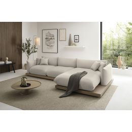Ecksofa OTTO HOME "Kalix L-Form, 323 cm - OTTO. Verl&auml;ssliche Qualit&auml;t.", beige (hellbeige), B:323cm H:75cm T:165cm, Sofas, Ecksofa, Designsofa, auf Holzplateau, Strukturstoff, hoher Sitzkomfort