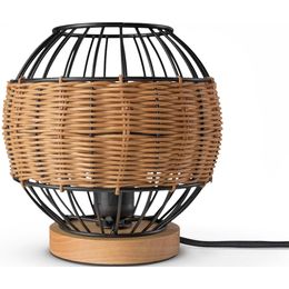 Paco Home Tischleuchte "PUGLO", schwarz, &Oslash; 20cm H: 21cm, Leuchten, Rattan Schreib LED Rustikal Boho Holz E27, Tischleuchte