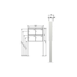 Renz ONZO 4er freistehende Briefkastenanlage in V2A Edelstahl mit 2ten Namensschild (Fu&szlig;platten)