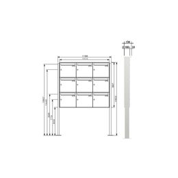 Renz ONZO 9er freistehende Briefkastenanlage in V2A Edelstahl mit 2ten Namensschild (Fu&szlig;platten)
