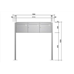 Renz HUBER 3er freistehende Briefkastenanlage in Edelstahl mit 2ten Namensschild & Soft Close (mit Fu&szlig;platten)