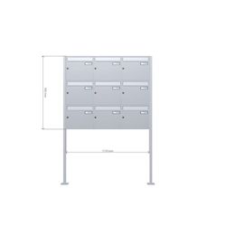 Renz A-01 9er Freistehende Edelstahl V2A Briefkastenanlage mit Fussplatte