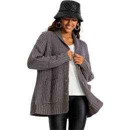 CR&Eacute;ATION L Damen Strickjacke in T-Form steingrau-meliert Gr&ouml;&szlig;e 38