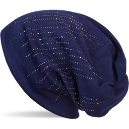 Beanie styleBREAKER "Beanie mit Strass Streifen", Damen, blau (dunkelblau), Obermaterial: 100% Viskose CV., Modisch, M&uuml;tzen Beanie