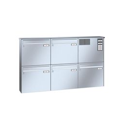 Renz Basic B Briefkastenanlage Aufputz in V4A Edelstahl mit Sprechsieb 5-fach