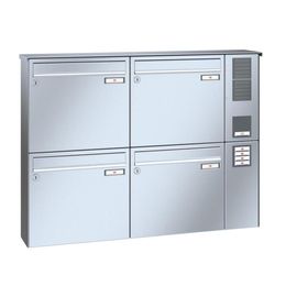 Renz Basic B Briefkastenanlage Aufputz in V4A Edelstahl mit Sprechsieb 4-fach