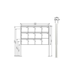 Renz ONZO 11er freistehende Briefkastenanlage in V2A Edelstahl mit 2ten Namensschild (Fu&szlig;platten)