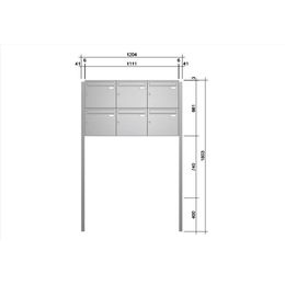 Renz HUBER 6er freistehende Briefkastenanlage in Edelstahl mit Soft Close (zum Einbetonieren)