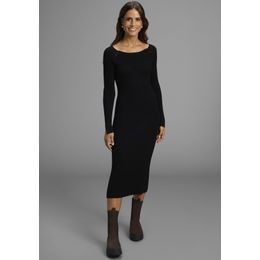 Strickkleid HECHTER PARIS, Damen, Gr. 40, N-Gr, schwarz solid, Strick, Obermaterial: 70% Viskose, 30% Polyamid, unifarben, figurbetont wadenlang, Rundhals, Raglan&auml;rmel, Kleider Strickkleid, mit Cutouts und Kn&ouml;pfen - NEUE KOLLEKTION