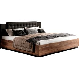 Bett Home Affaire "Sigma", braun (eiche flagstaff, schwarz, flagstaff eiche, schwarz, flagstaff eiche), B:186,3cm H:89,5cm L:205cm, Betten, Bett, Doppelbett in zwei Breiten mit gepolstertem Kopfteil