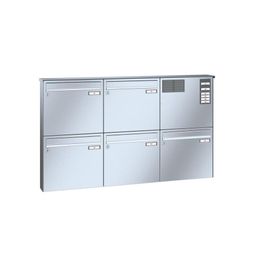 Renz Basic B Briefkastenanlage Aufputz in V4A Edelstahl mit Sprechsieb 5-fach