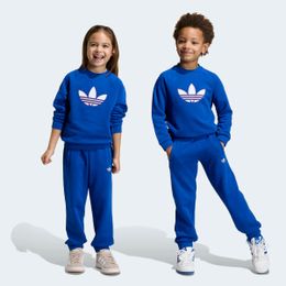 Trainingsanzug adidas originals "TREFOIL SET MIT RUNDHALSAUSSCHNITT, LOCKER GESCHNITTEN", Jungen, Gr. 116, collegiate royal, Obermaterial: 70% Baumwolle, 30% Polyester, Sportanz&uuml;ge Trainingsanzug
