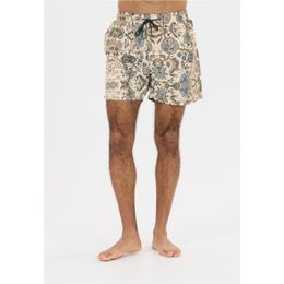 Badeshorts NOU "Justino", Herren, Gr. L, US-Gr&ouml;&szlig;en, beige, blau, 100% Polyester, bedruckt, Badehosen Badeshorts, mit elastischem Bund und Kordelzug