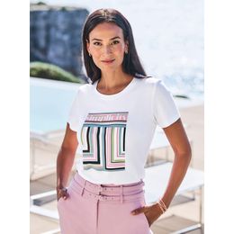 T-Shirt Heine "Shirt", Damen, Gr. 38, wei&szlig;, kalkmint, 95% Viskose, 5% Elasthan, bedruckt, gemustert, mehrfarbig, Rundhals, Shirts T-Shirt