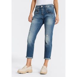 Boyfriend-Jeans Herrlicher "Shyra Cropped Denim Stretch", Damen, Gr. 30, N-Gr, surfer repair, Denim/Jeans, Obermaterial: 98% Baumwolle, 2% Elasthan, Destroyed-Effekte, 7/8-L&auml;nge, Jeans, mit Abn&auml;hern, Umschlagsaum