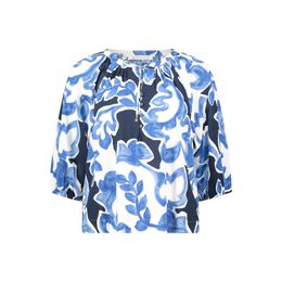BETTY & CO Schlupfbluse BETTY & CO "Damen mit Print", Damen, Gr. 36, wei&szlig;, dunkelblau, Obermaterial: 50% Baumwolle, 50% Viskose, figurumspielend normal, Rundhals, Blusen Schlupfbluse