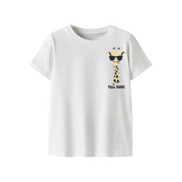 T-Shirt name it "NMMVUX SS TOP", Jungen, Gr. 104, hellwei&szlig; print:giraffe, Jersey, Obermaterial: 95% Baumwolle, 5% Elasthan, bedruckt, normal normal, Rundhals, Shirts T-Shirt, Baumwollmischung, regular fit