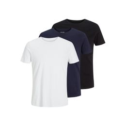 Jack & Jones Rundhalsshirt JACK & JONES "JJEORGANIC BASIC TEE SS O-NE 3PK MP NOOS", Herren, Gr. M, bunt (schwarz, wei&szlig;, navy), Single Jersey, Obermaterial: 100% Baumwolle, unifarben, h&uuml;ftlang, Rundhals, Shirts Rundhalsshirt