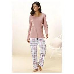 Pyjama Arizona, Damen, Gr. 52/54, lila (mauve, wei&szlig;), Single Jersey, Obermaterial: 100% Baumwolle, kariert, Basic, Basic lang, Rundhals, eingesetzt, Homewear-Sets Pyjama, mit Karo Muster