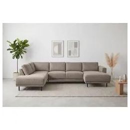 Wohnlandschaft Home Affaire "Sveeva, U-Form, XXL, B.310 cm, schwarze Metallf&uuml;&szlig;e", braun, B:310cm H:78cm T:197cm, 100% PES, Sofas, Wohnlandschaft, langlebiger Webstoff, mit Wellenunterfederung, viele Farben