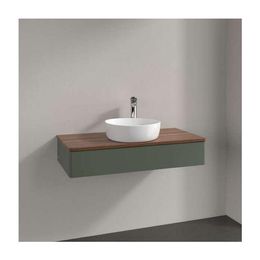Villeroy & Boch Villeroy und Boch Antao Waschtisch-Unterschrank L09012HL mit Beleuchtung, 1 Auszug, 1000 x 190 x 500 mm, Front ohne Struktur, Leaf Green Matt Lacquer / Warm Walnut