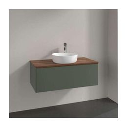 Villeroy & Boch Villeroy und Boch Antao Waschtisch-Unterschrank L31012HL mit Beleuchtung, 1 Auszug, 1000 x 360 x 500 mm, Front ohne Struktur, Leaf Green Matt Lacquer / Warm Walnut