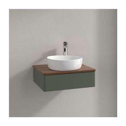 Villeroy & Boch Villeroy und Boch Antao Waschtisch-Unterschrank L07052HL mit Beleuchtung, 1 Auszug, 600 x 190 x 500 mm, Front ohne Struktur, Leaf Green Matt Lacquer / Warm Walnut